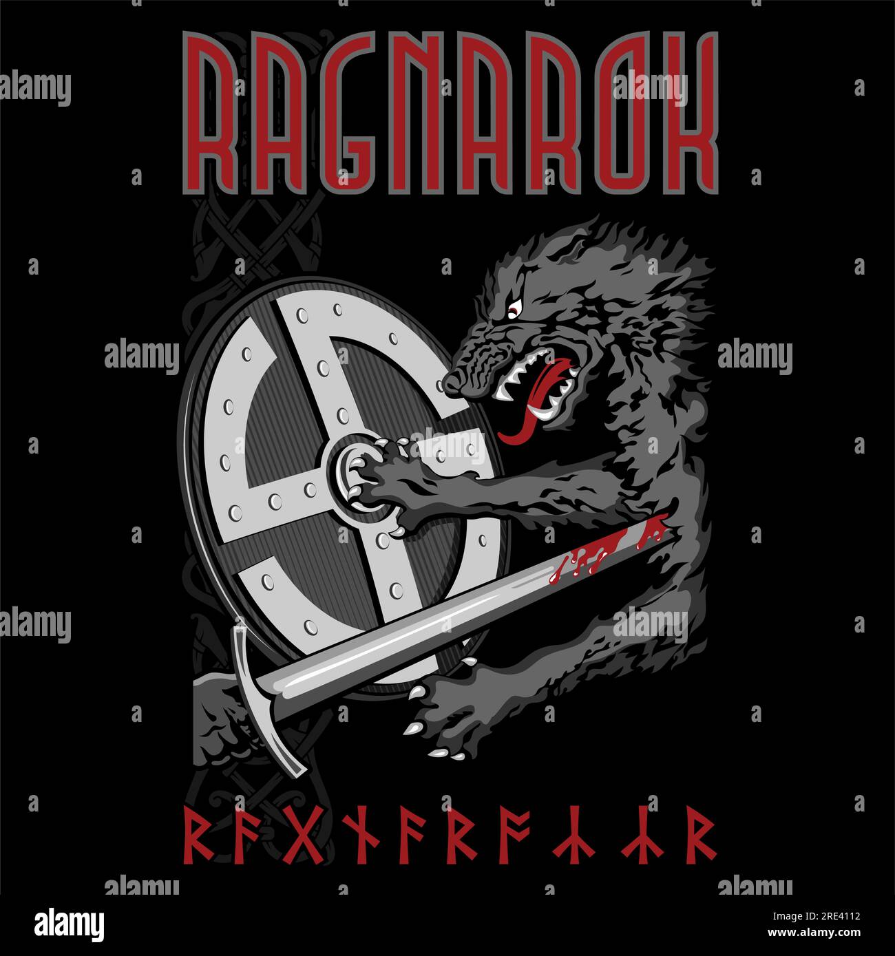 Viking Old Celtic Scandinavian design. Viking battle with Wolf. Shield ...