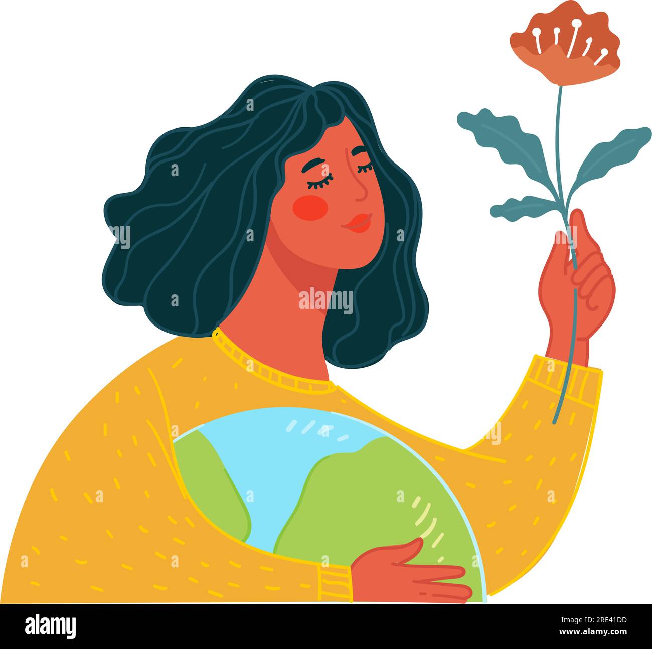 Female character caring for nature, woman cherishing plants and botany ...