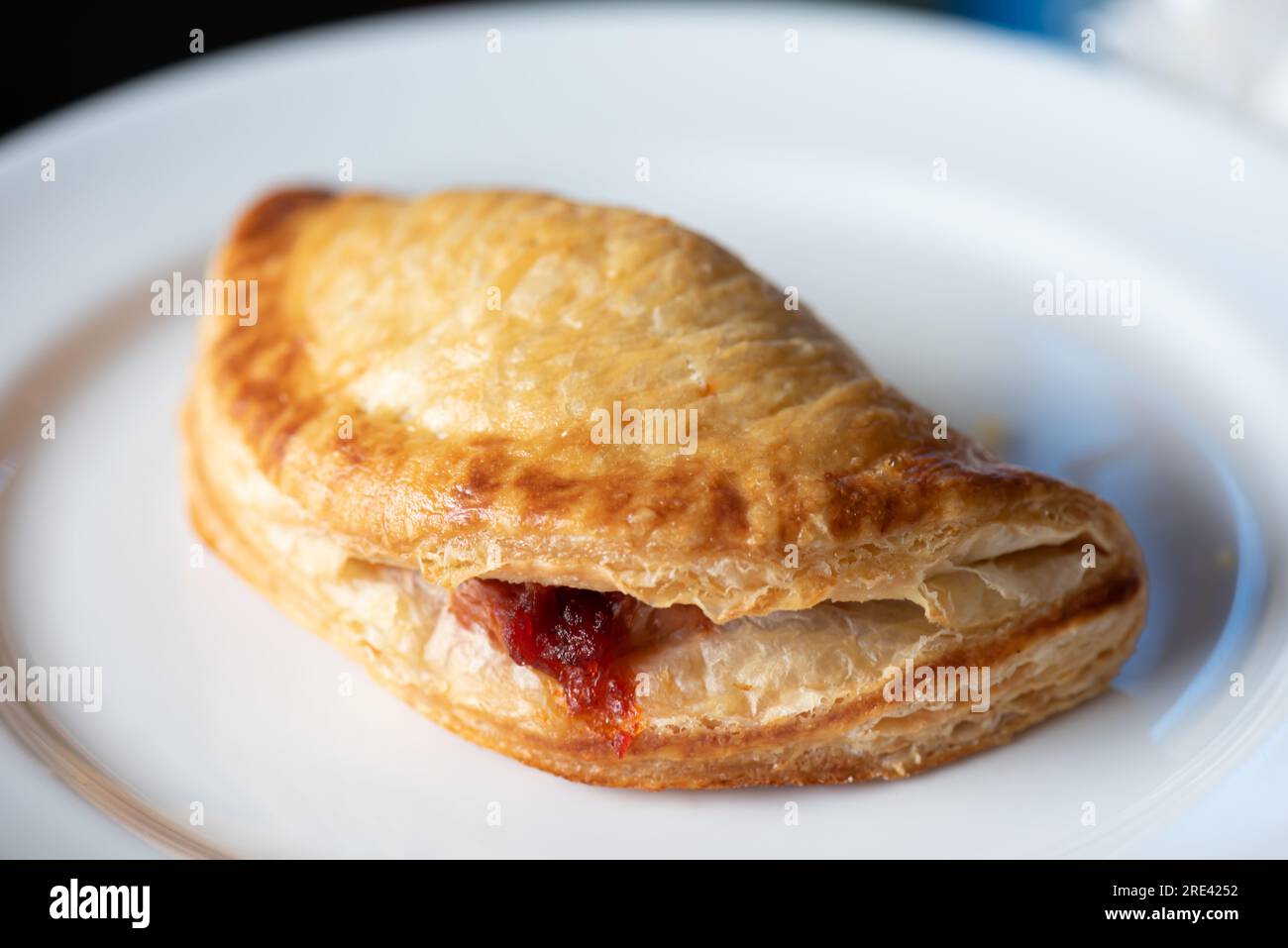 Barbecue pork pie on a white plate with black backgrounds Stock Photo ...
