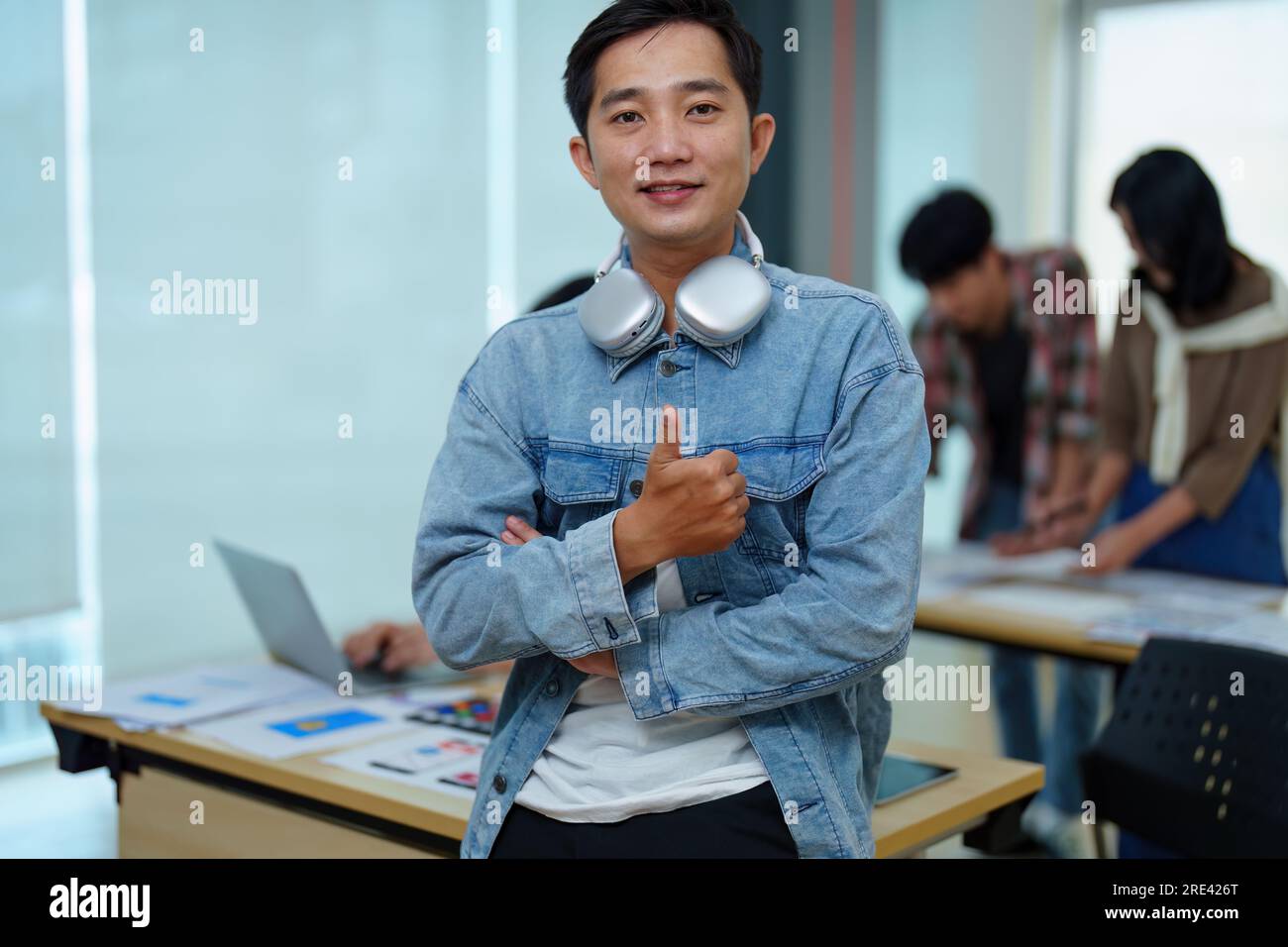 Group of asian creative team programing designers participate in all ...