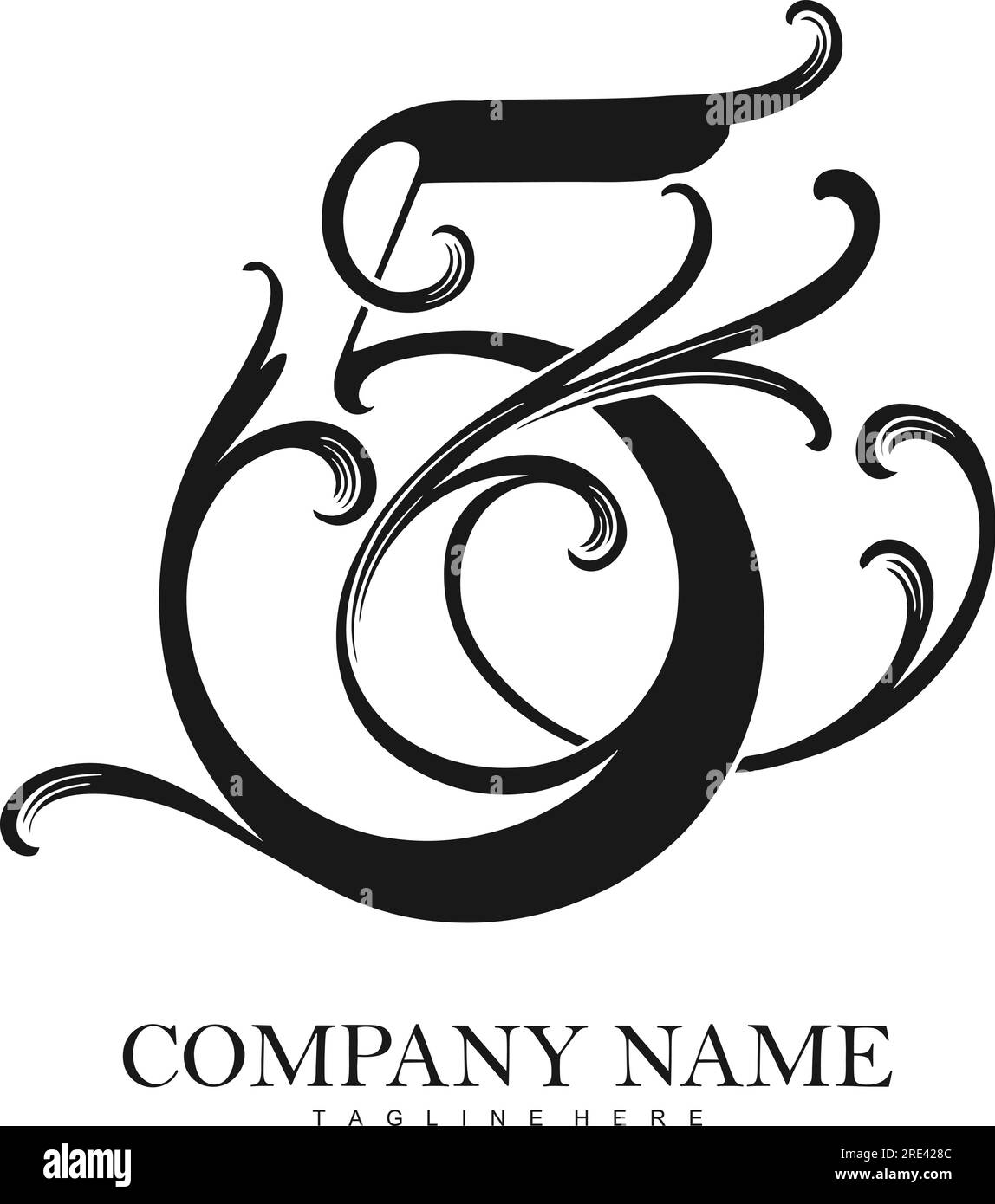 Classic elegance vintage floral number 5 monogram logo outline vector ...