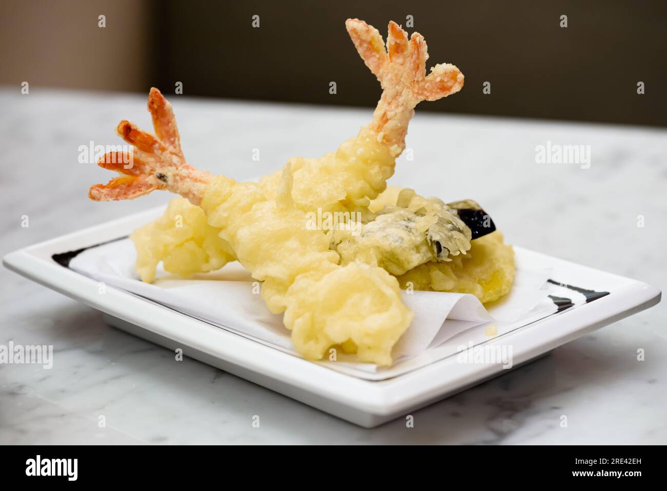 Prawn tempura and vegetable tempura on a white plate, Japanese foods ...