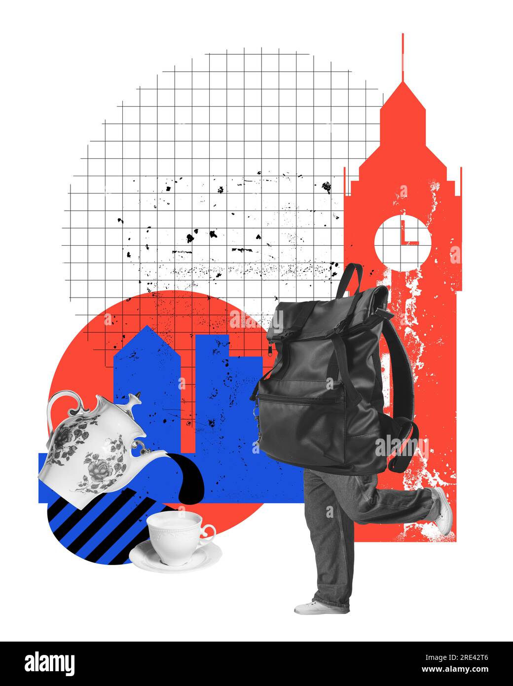 Man with backpack travelling to England, visiting popular places ...