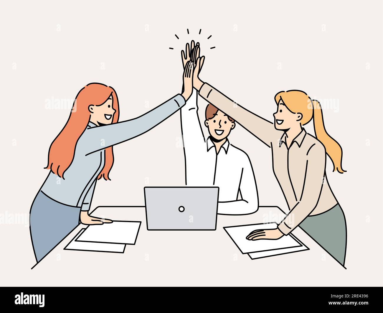 Successful business team rejoicing at completion of project, standing ... Successful business team rejoicing at completion of project, standing ...
