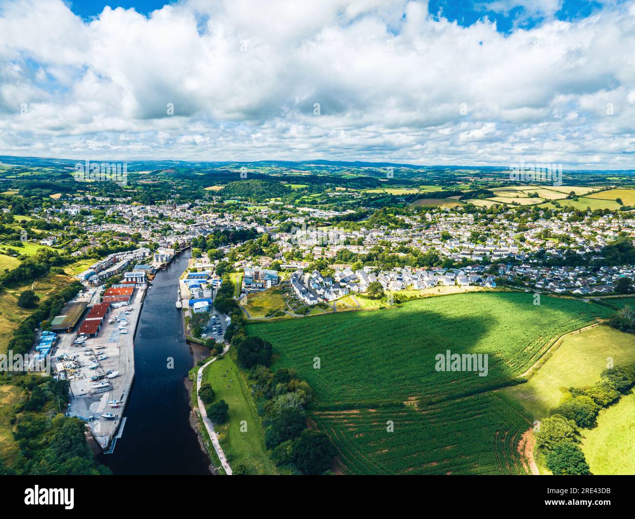 Totnes and River Dart from a drone, Totnes, Devon, England Stock Photo ...