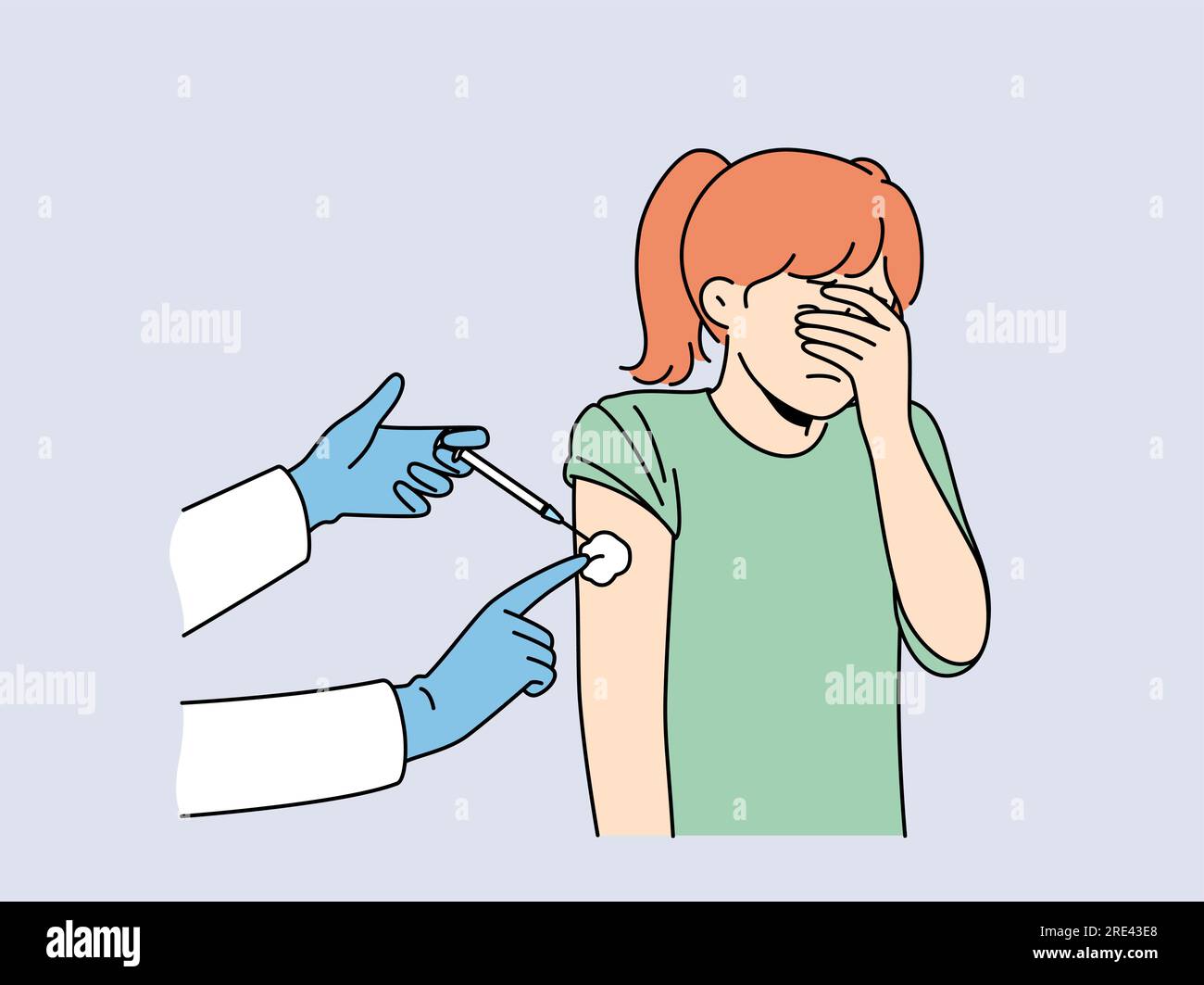 Crying little girl is afraid of injections and closes eyes during ...