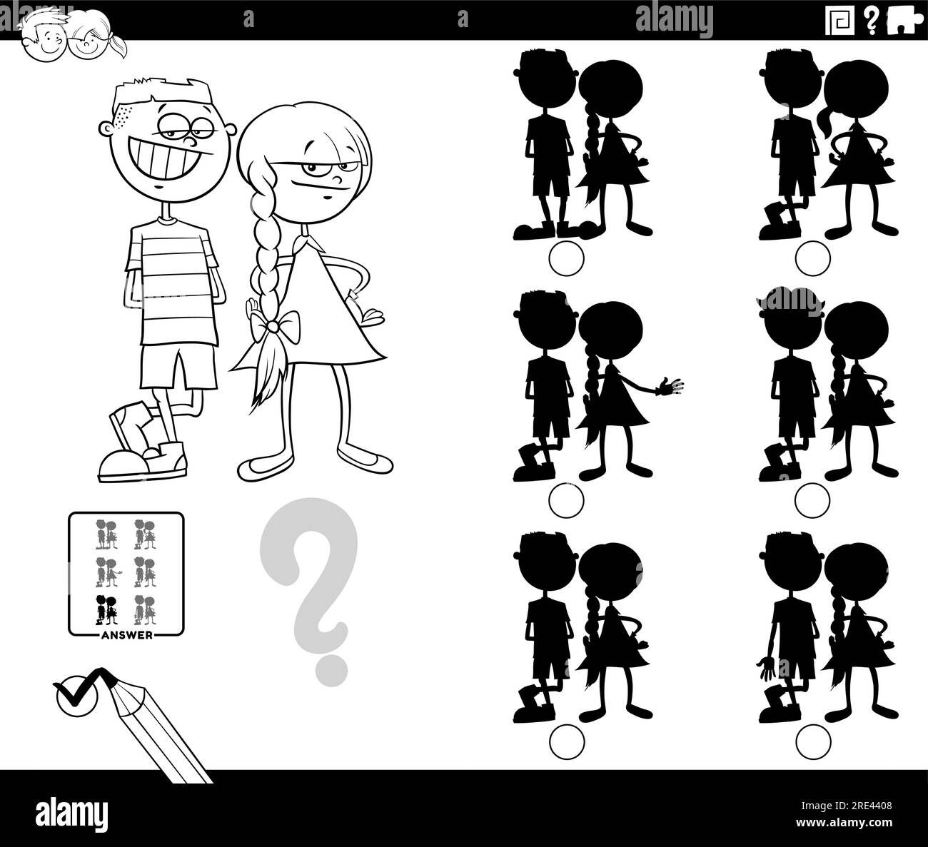 Black and white Cartoon illustration of finding the shadow without ...