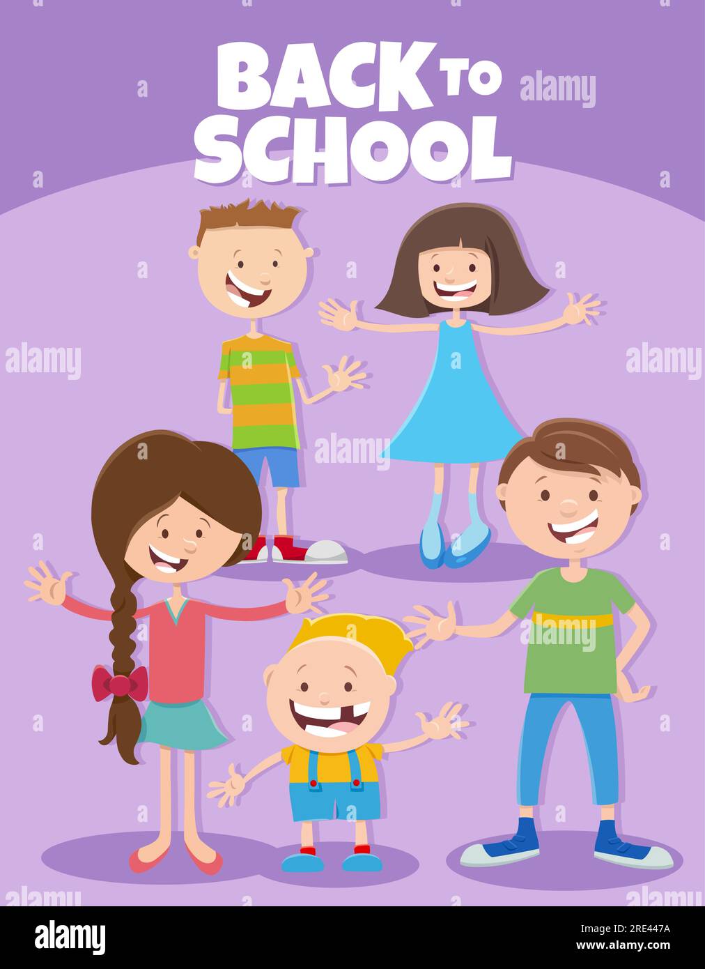 Cartoon illustration of happy elementary age children characters with ...