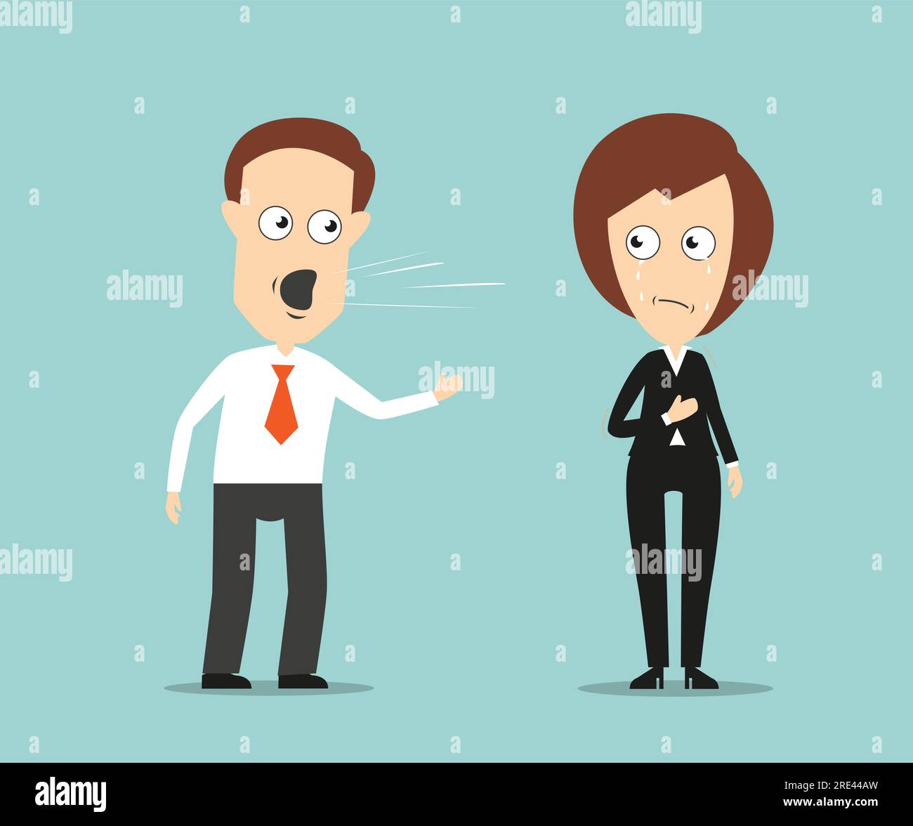Aggressive businessman yelling at sad crying female colleague for ...