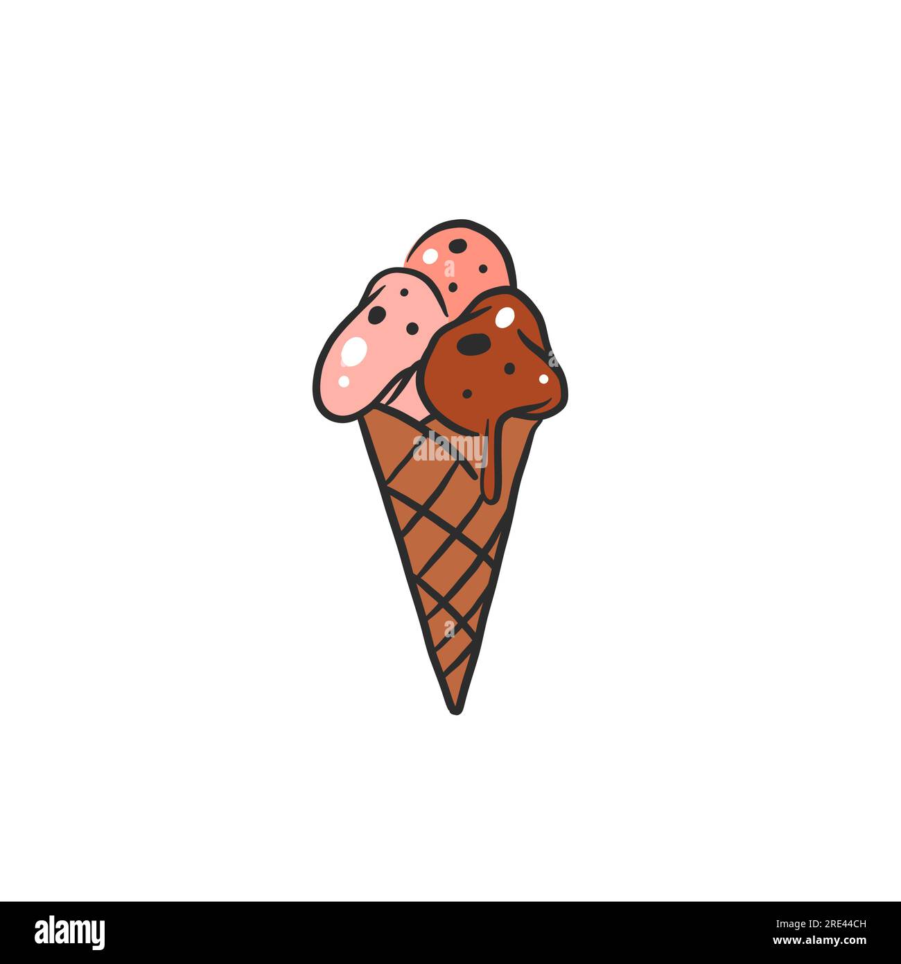 Hand drawn vector abstract cartoon ice creram waffle cone,sundae line ...