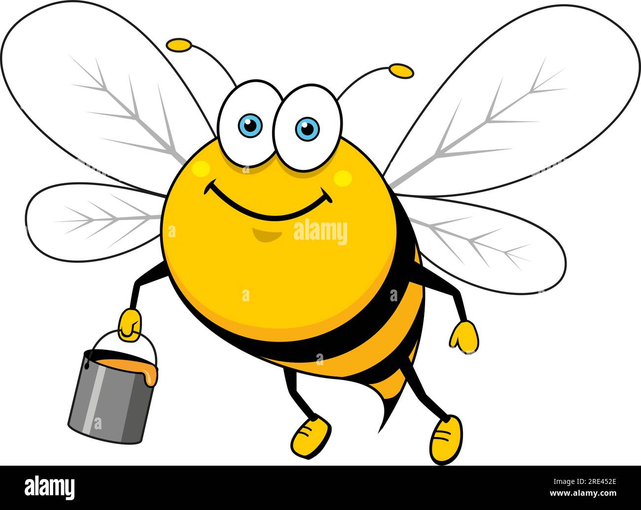 Smiling bright striped bee cartoon character flying with sweet honey ...