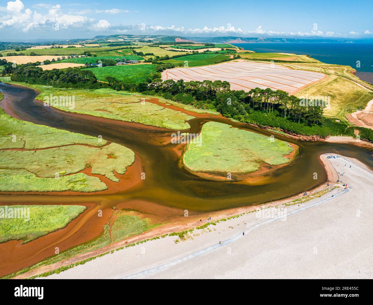 River Otter Estuary Nature Reserve from a drone, Budleigh Salterton ...