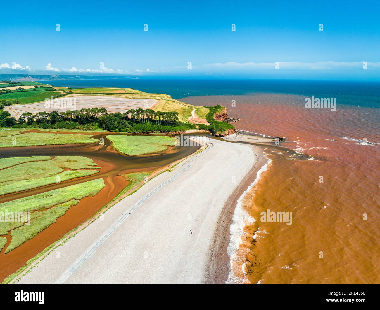 River Otter Estuary Nature Reserve from a drone, Budleigh Salterton ...