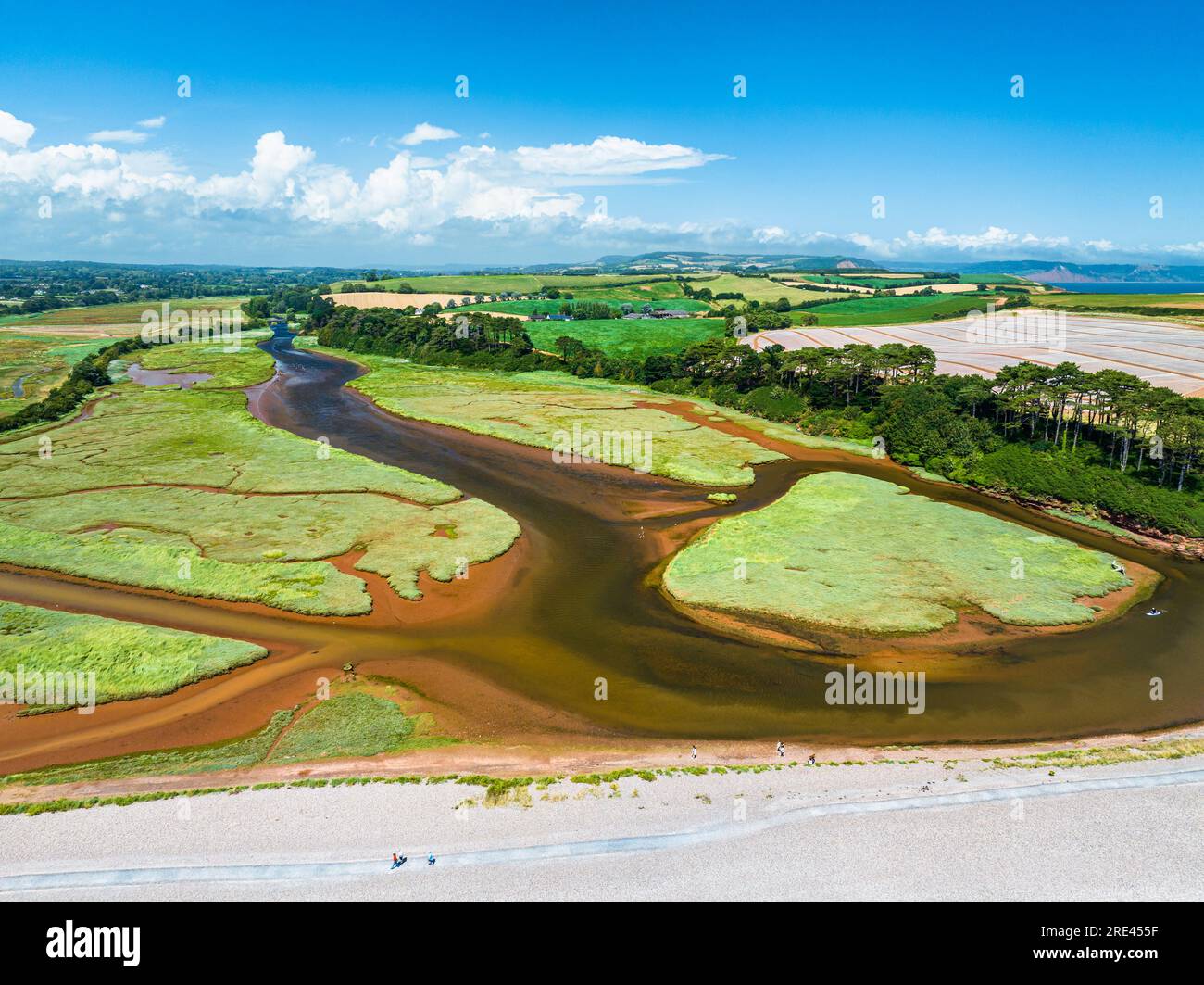 River Otter Estuary Nature Reserve from a drone, Budleigh Salterton ...