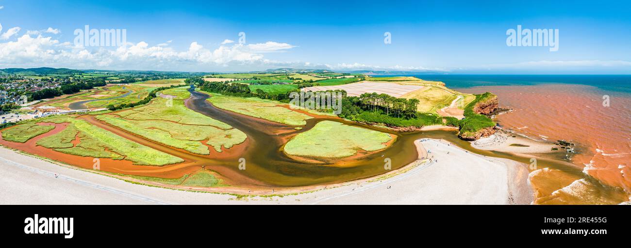 River Otter Estuary Nature Reserve from a drone, Budleigh Salterton ...
