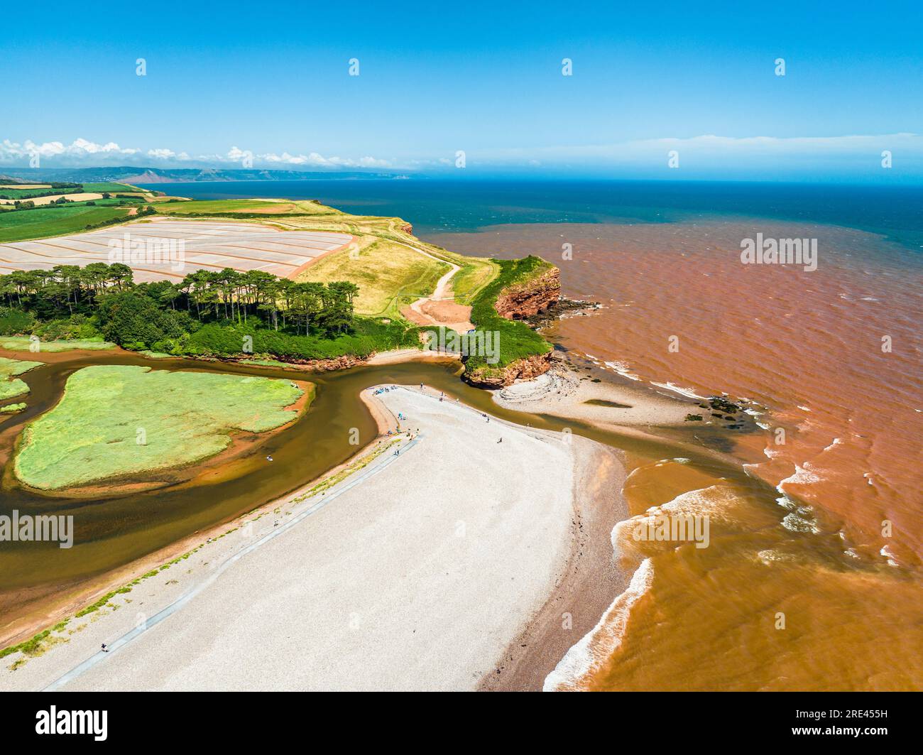 River Otter Estuary Nature Reserve from a drone, Budleigh Salterton ...