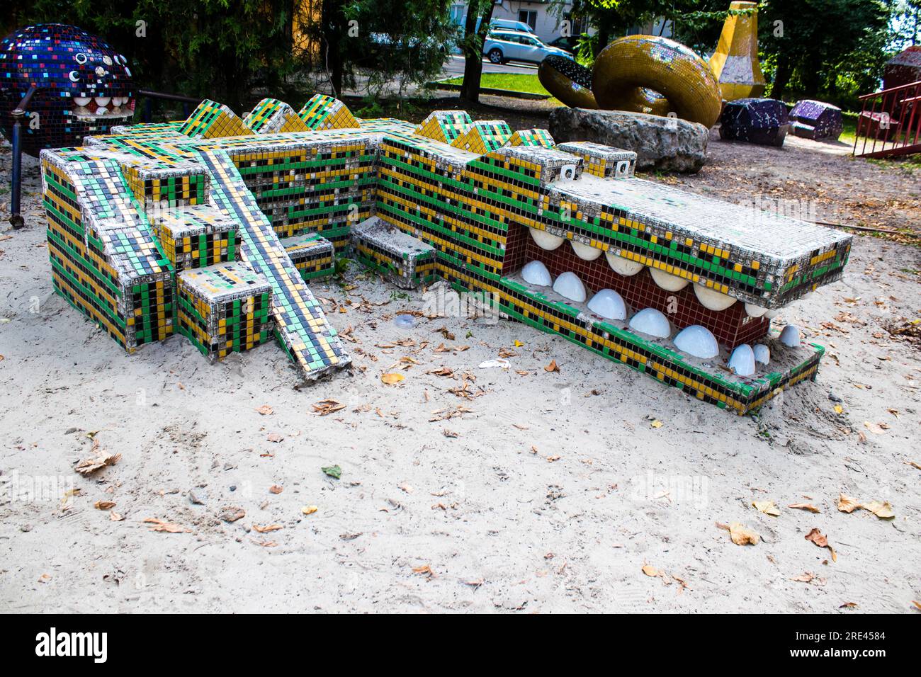 Abstract sculptures and mosaics in Park Lanscape Alley, a charming ...