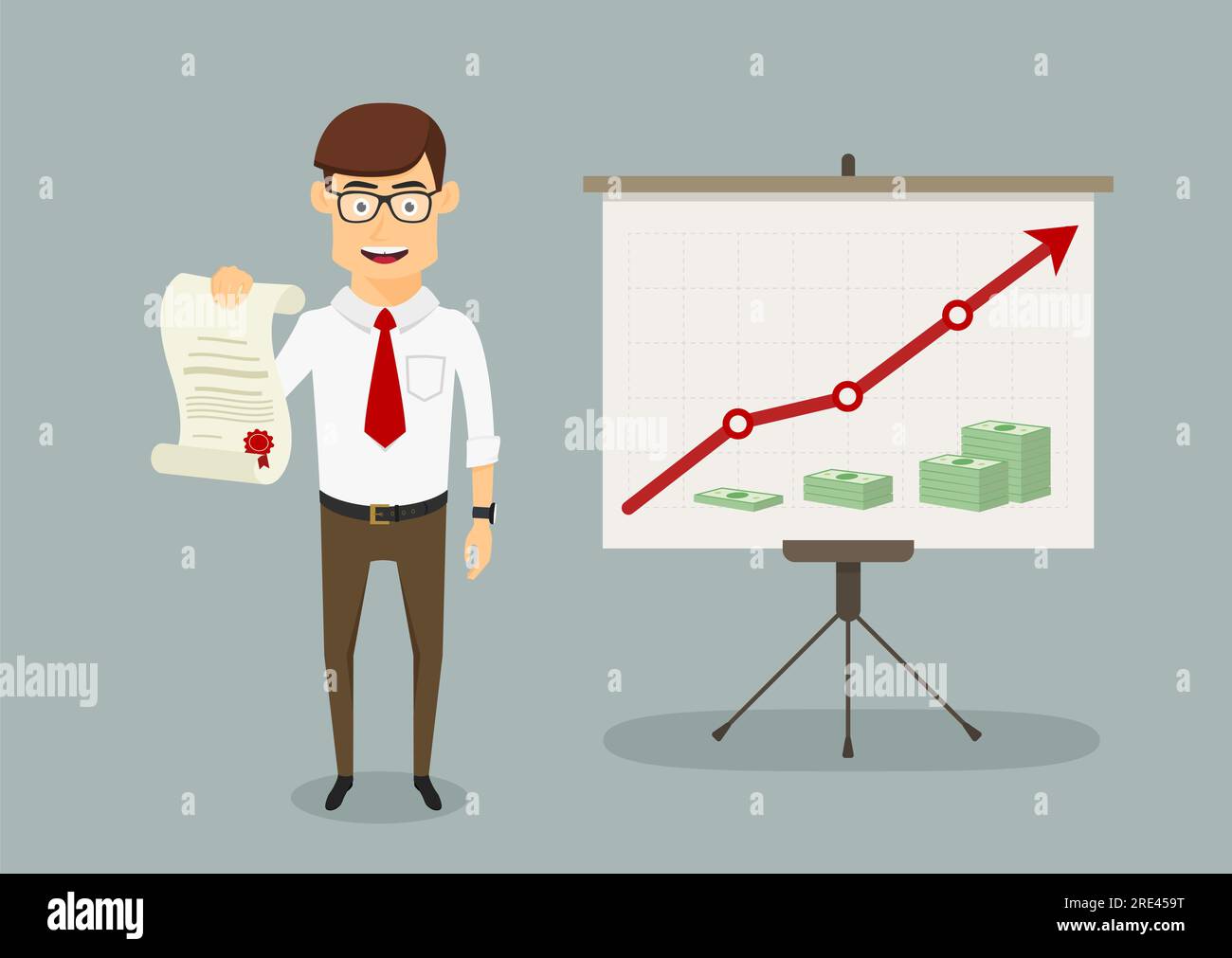 Happy young businessman received diploma or certificate for ...