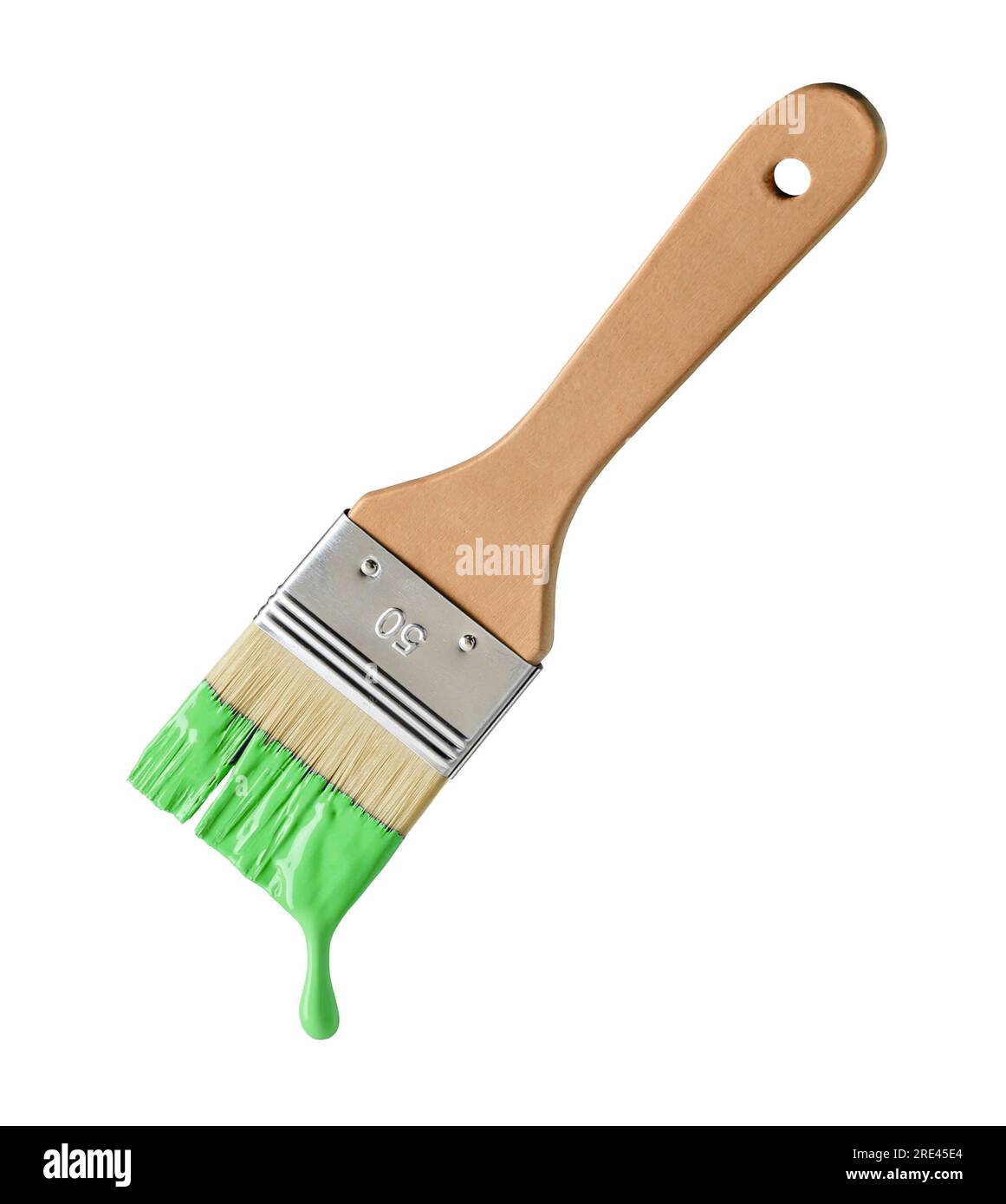 Paintbrush with dripping green paint isolated over white background ...