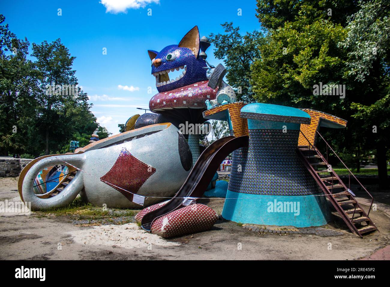 Abstract sculptures and mosaics in Park Lanscape Alley, a charming ...