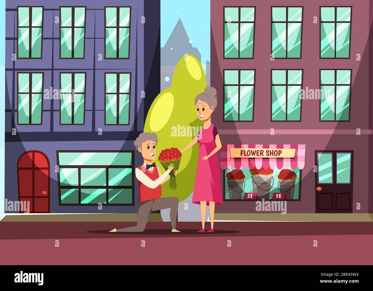 Old man makes marriage proposal standing on knee to old woman. Proposed ...