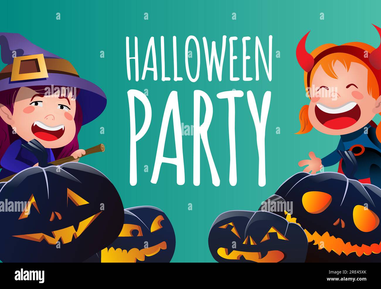Halloween party invitation design. Kids in costumes Stock Vector Image ...
