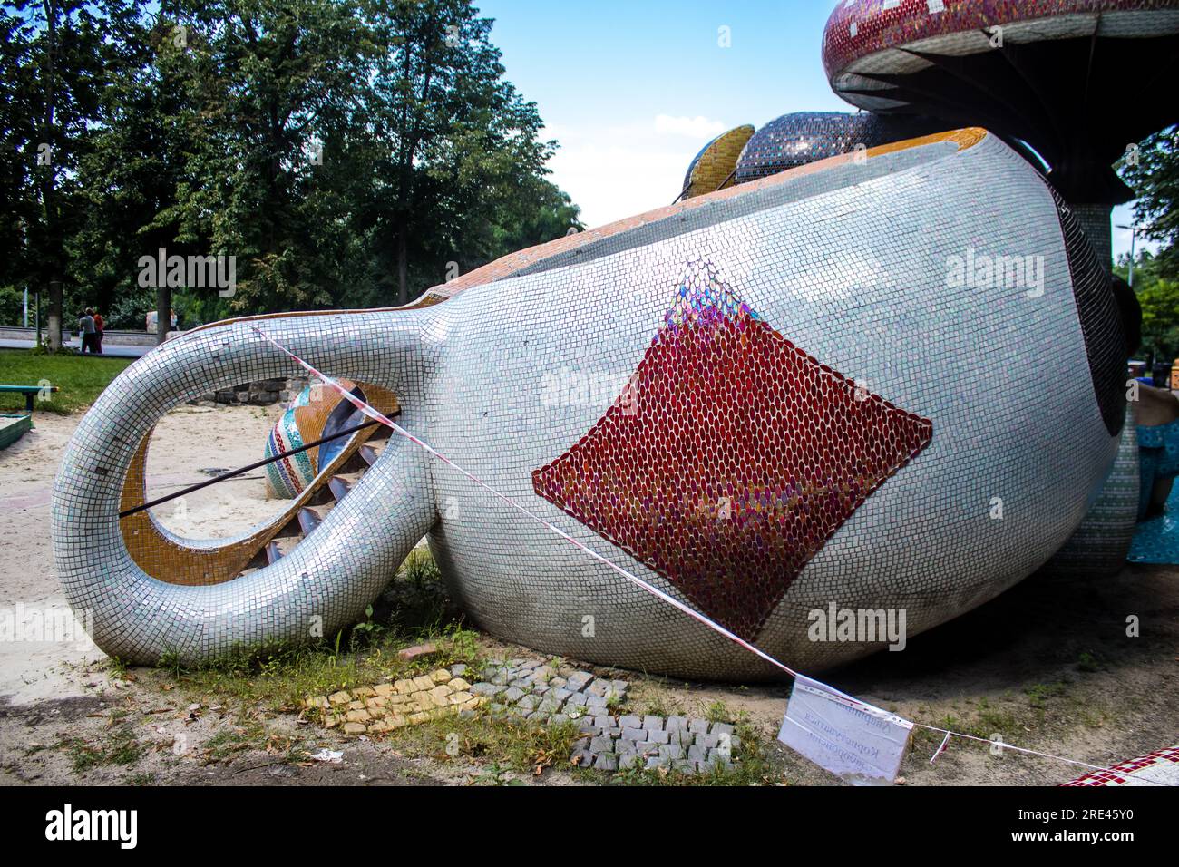 Abstract sculptures and mosaics in Park Lanscape Alley, a charming ...