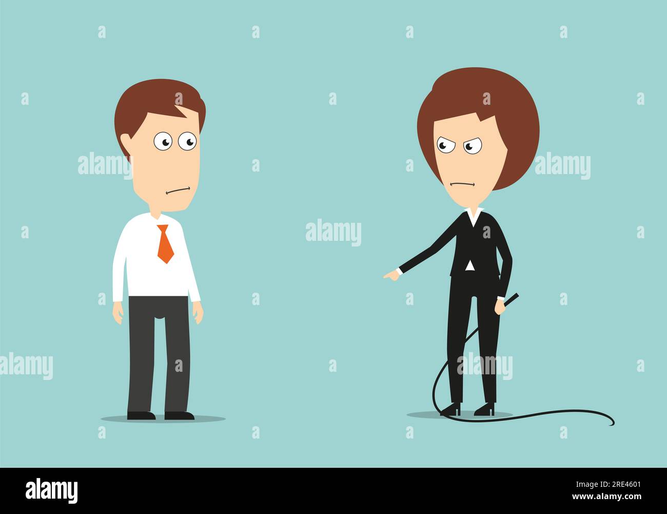 Angry female boss with whip training lazy employee, for stress or ...