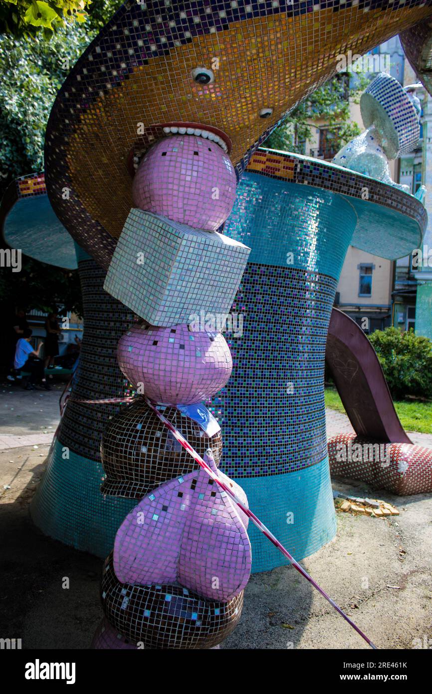 Abstract sculptures and mosaics in Park Lanscape Alley, a charming ...