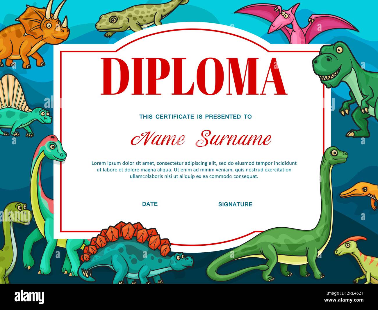 Certificate vector template of kids education diploma in frame of ...