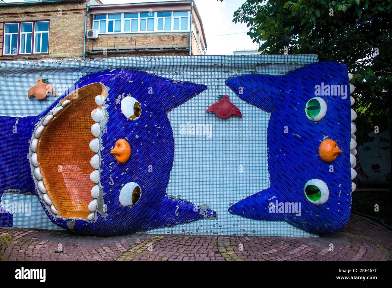 Abstract sculptures and mosaics in Park Lanscape Alley, a charming ...