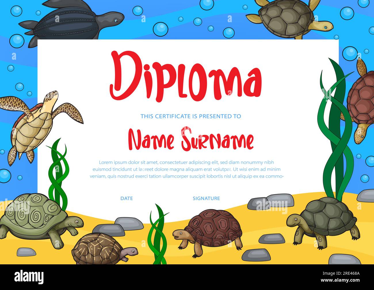 Kids diploma or education certificate vector template of school ...