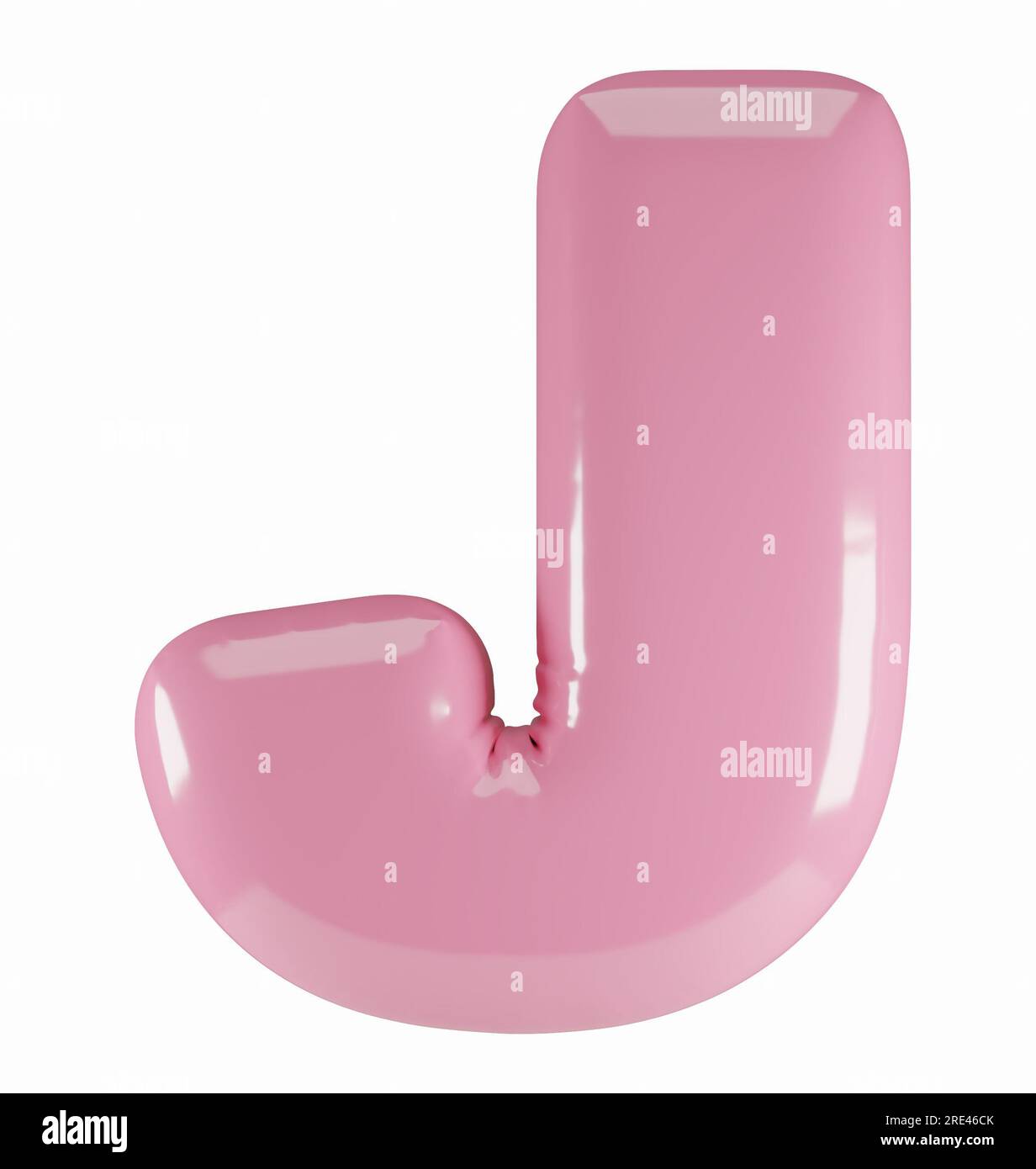 Inflated glossy pink letter J uppercase illustration. 3D render of ...