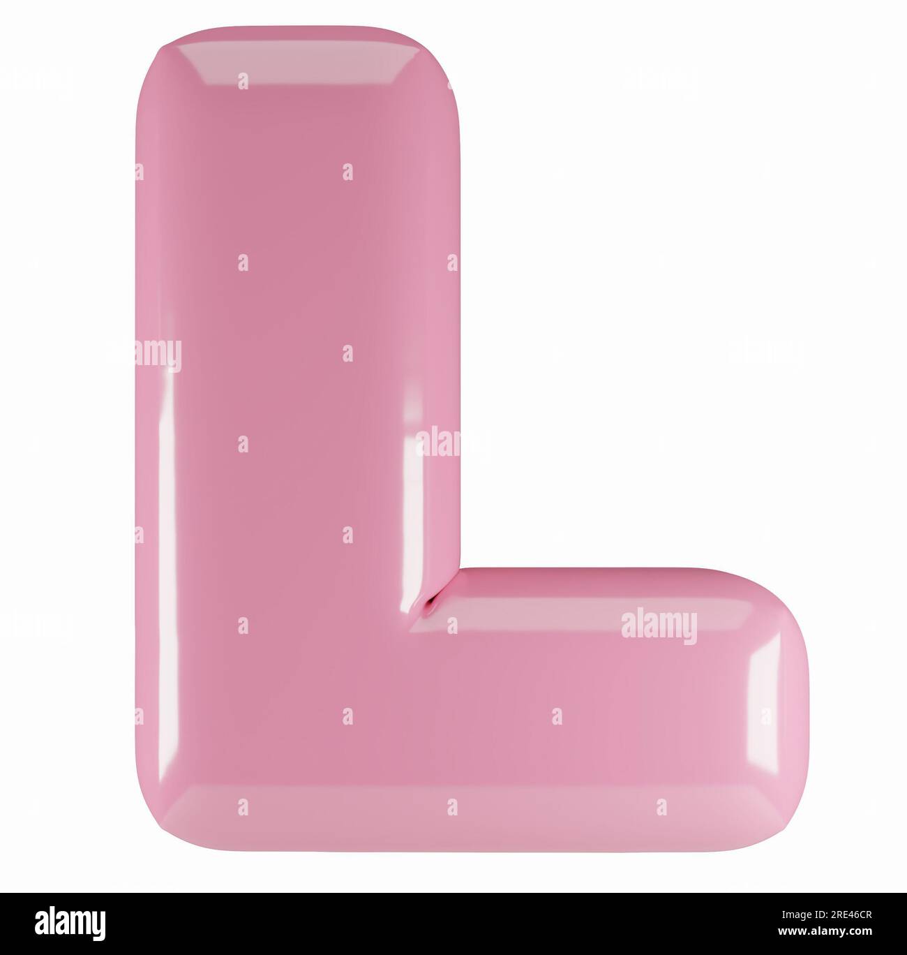 Inflated glossy pink letter L uppercase illustration. 3D render of ...