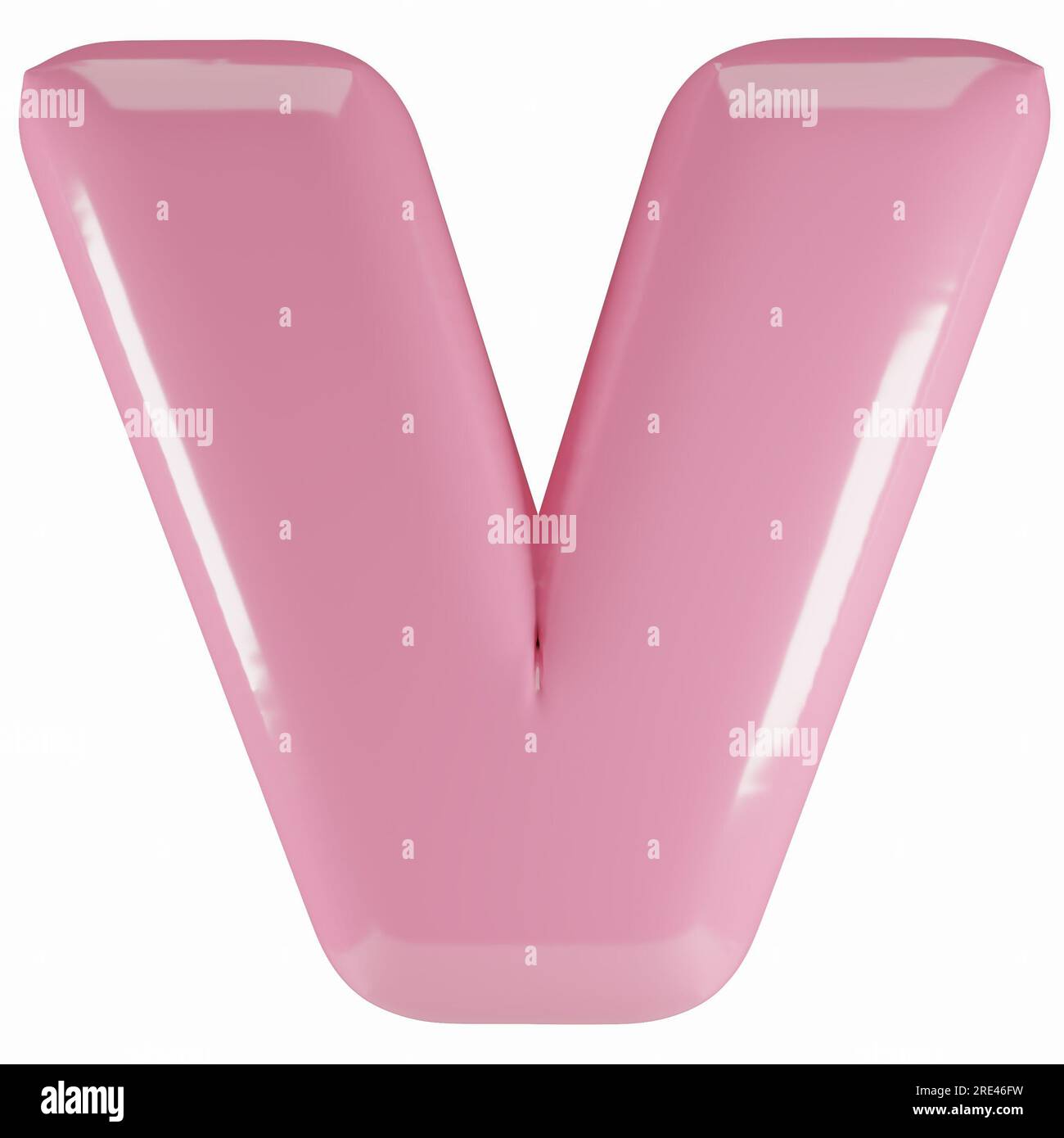 Inflated glossy pink letter V uppercase illustration. 3D render of ...