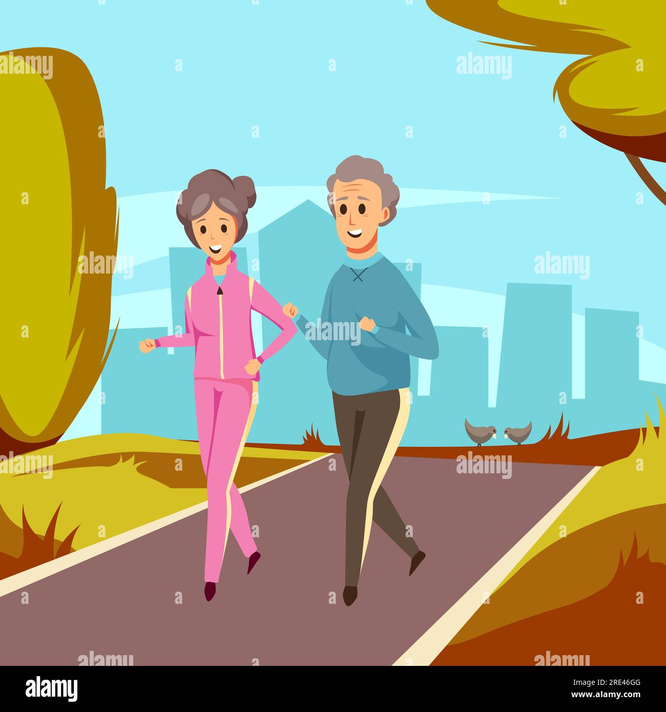 Senior couple or old man and woman on sport jogging. Vector people in ...