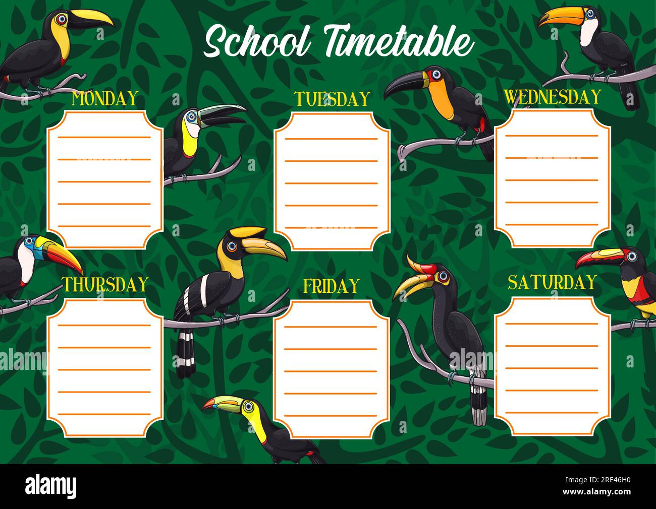 School timetable or schedule, education vector template with exotic ...