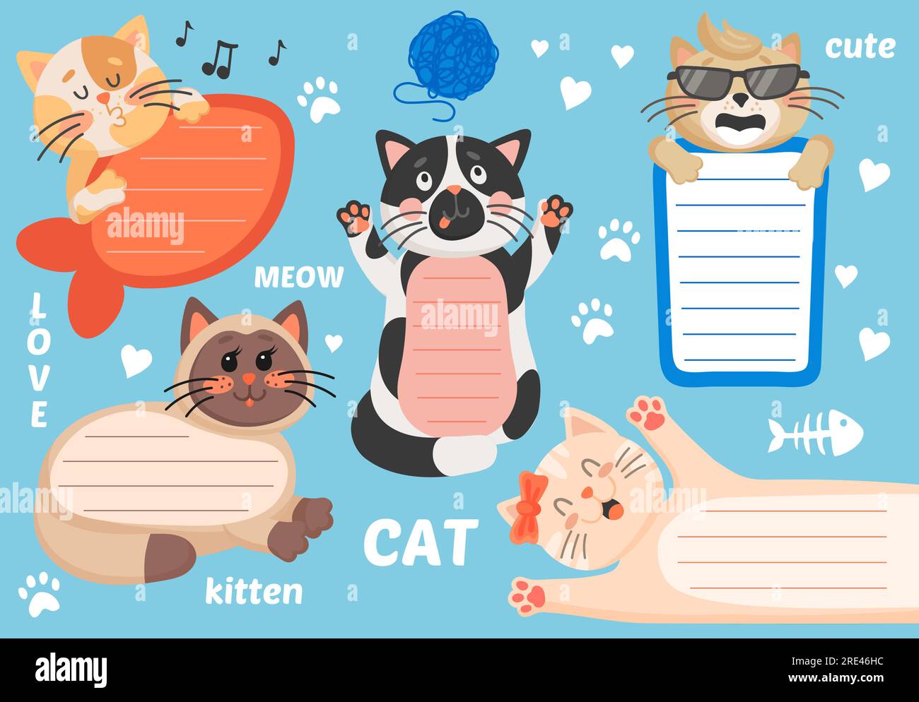 Kids text frame vector template with background of cute cartoon cats ...