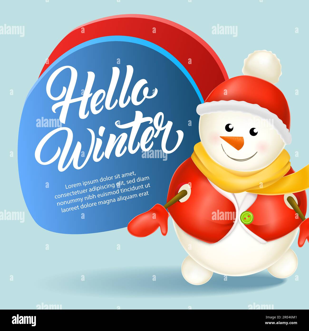 Hello Winter greeting card design. Snowman Stock Vector Image & Art - Alamy
