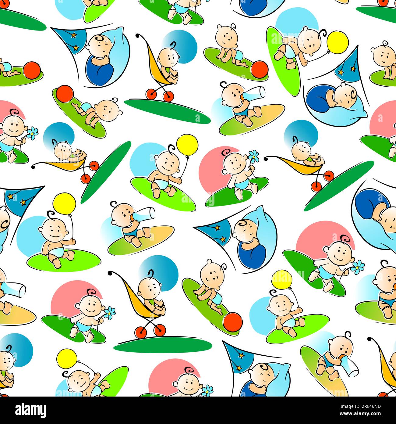 Colorful little boys activities seamless pattern with sketches of ...