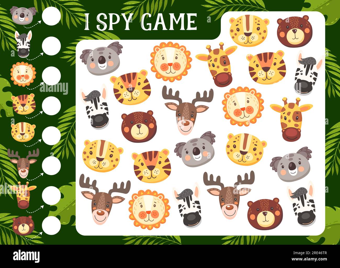 Kids I spy game with cartoon funny animals characters. Vector ...
