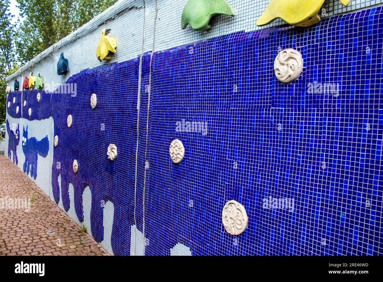 Abstract sculptures and mosaics in Park Lanscape Alley, a charming ...