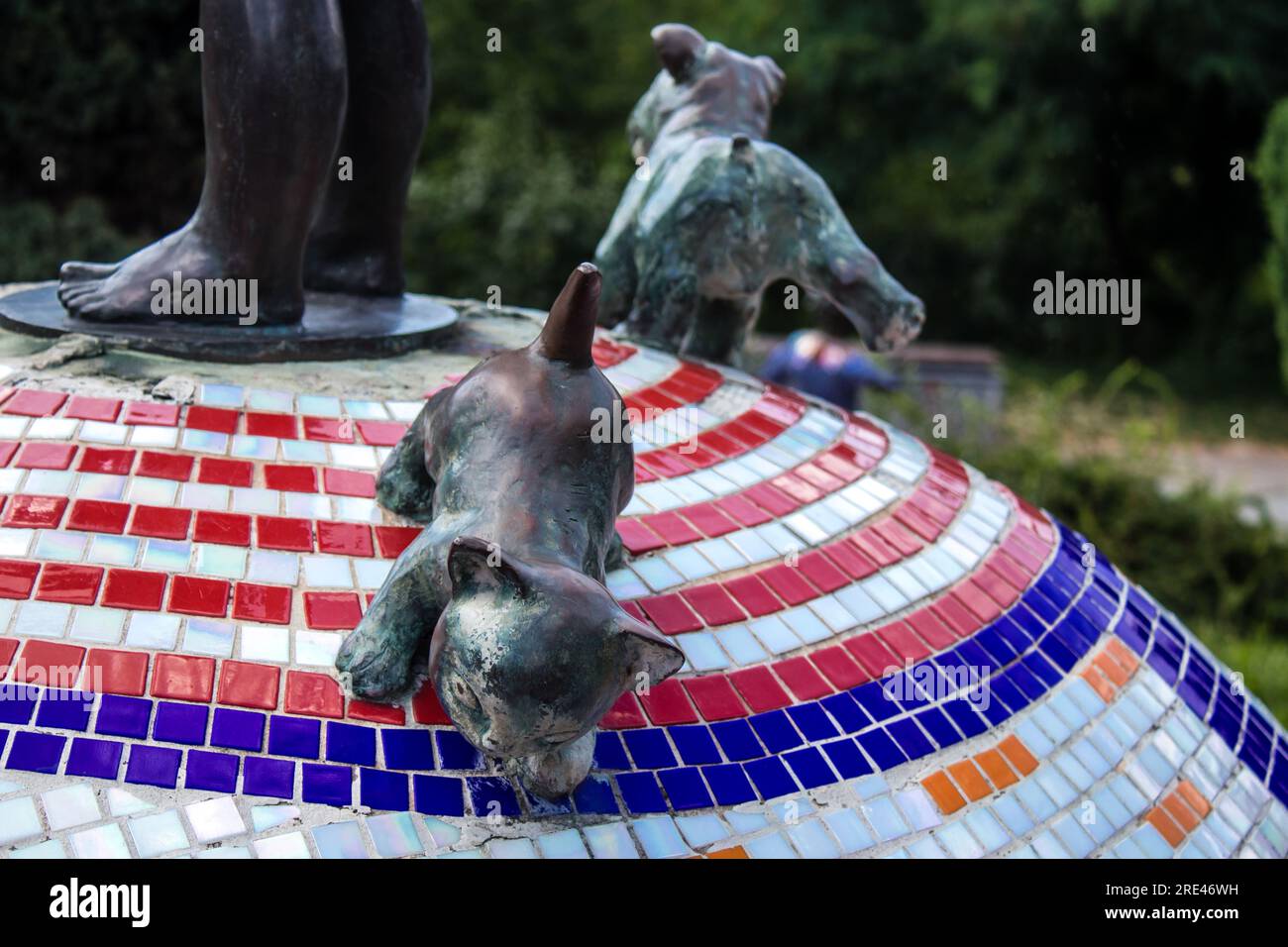 Abstract sculptures and mosaics in Park Lanscape Alley, a charming ...