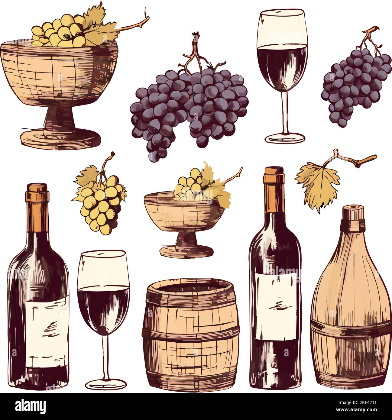 Vector winery design elements set icon eps10. Vector alcoholic beverage ...