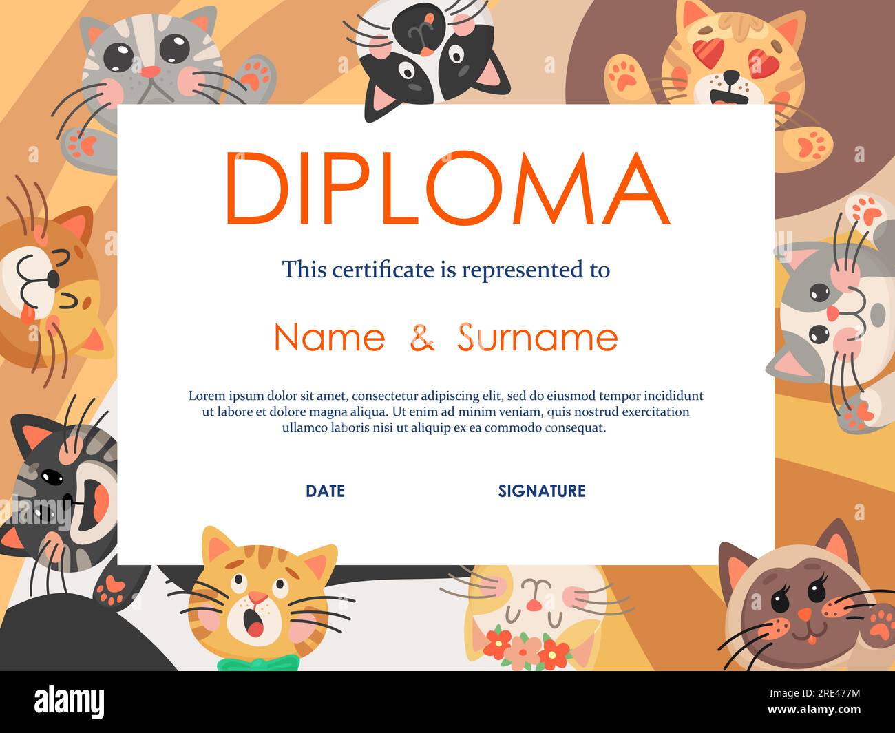 Diploma vector template with kids education certificate of preschool ...