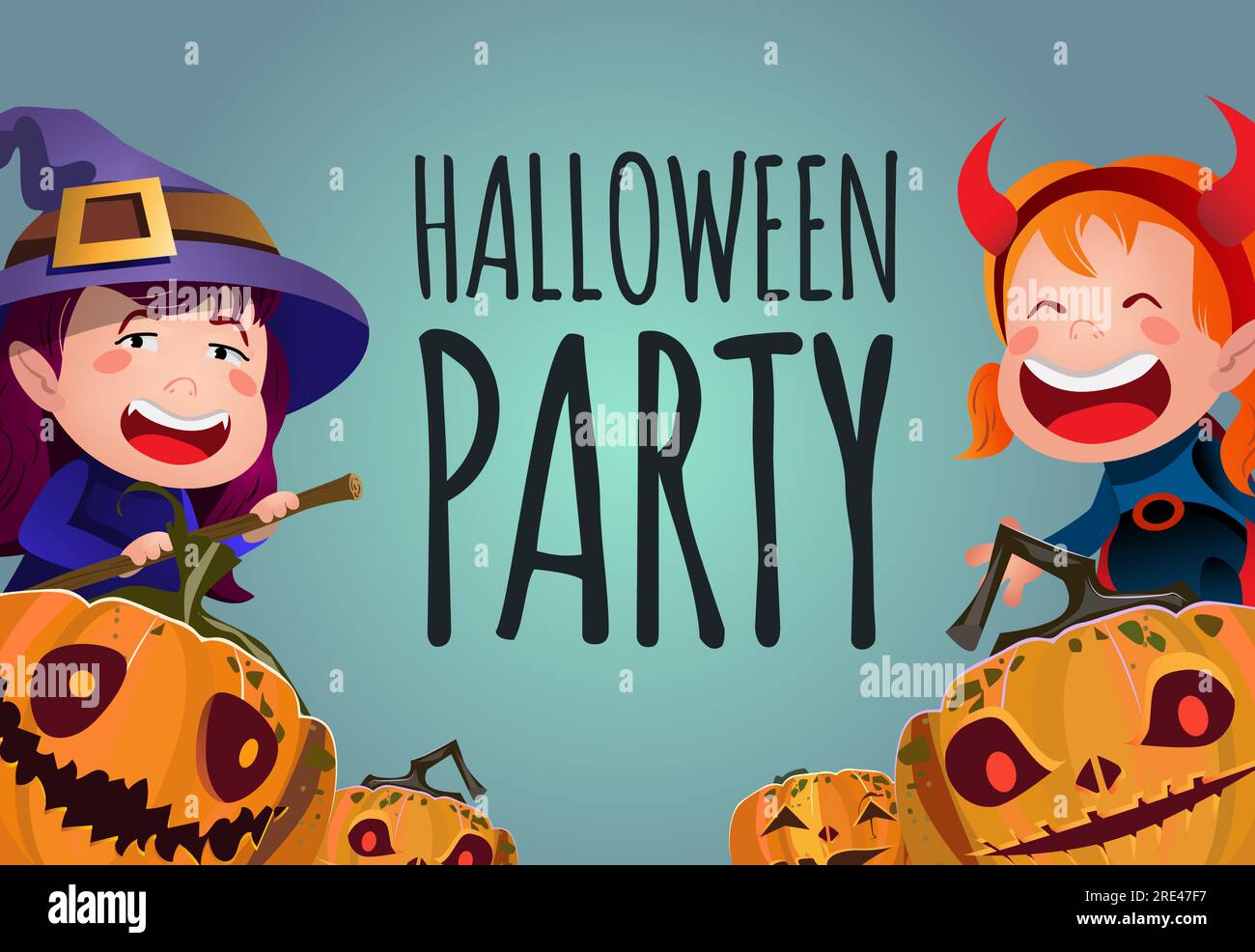 Halloween party invitation design. Girls in costumes Stock Vector Image ...