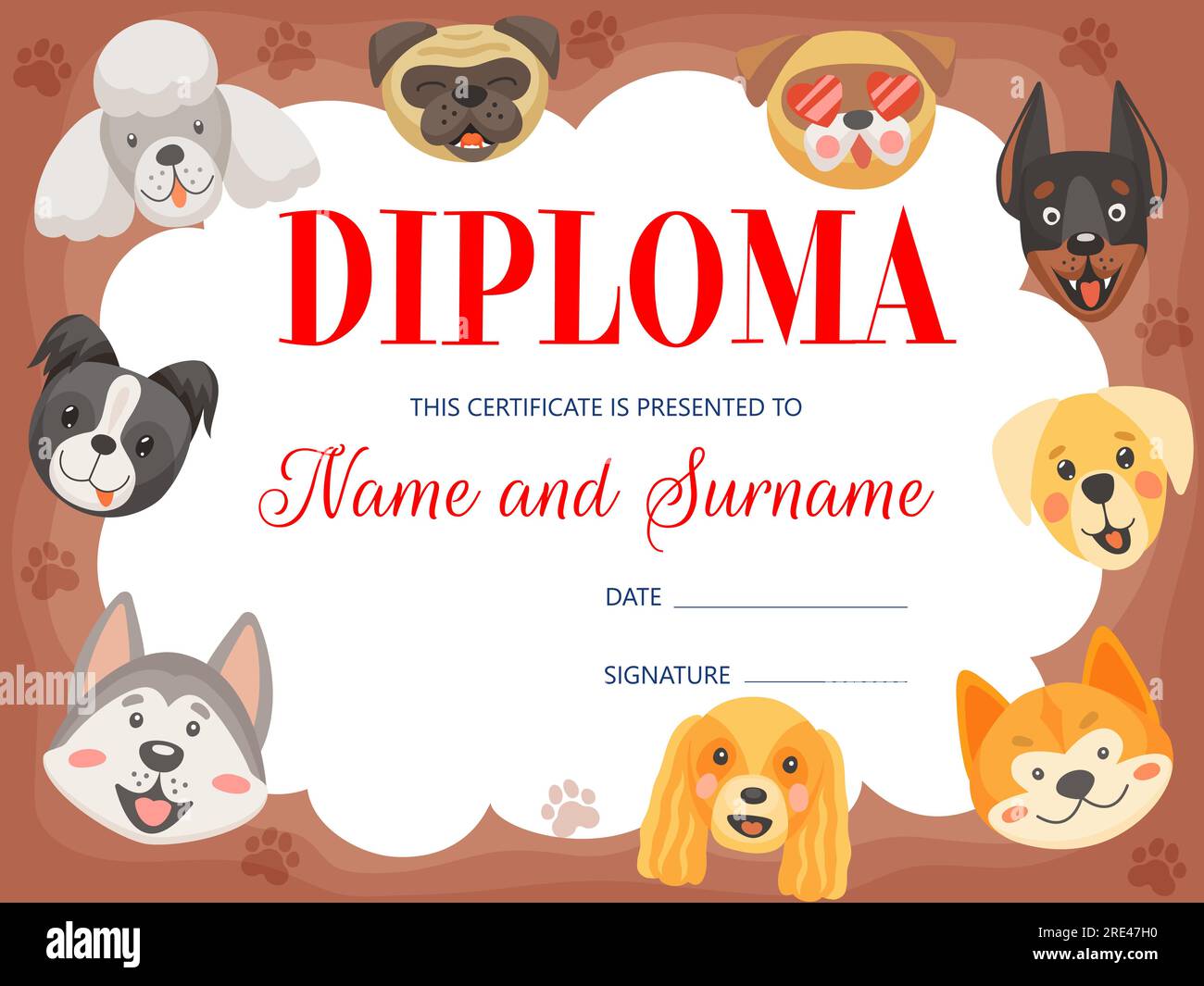 Kids diploma with funny dogs and puppies, vector certificate. Education ...