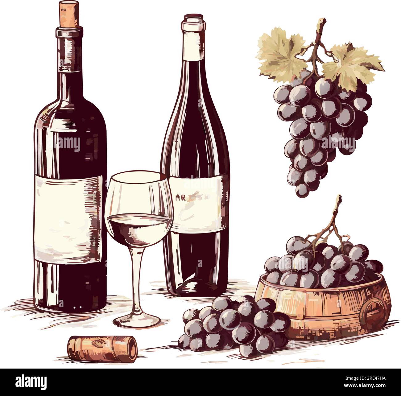 Vector winery design elements set icon eps10. Vector alcoholic beverage obtained by the complete ...