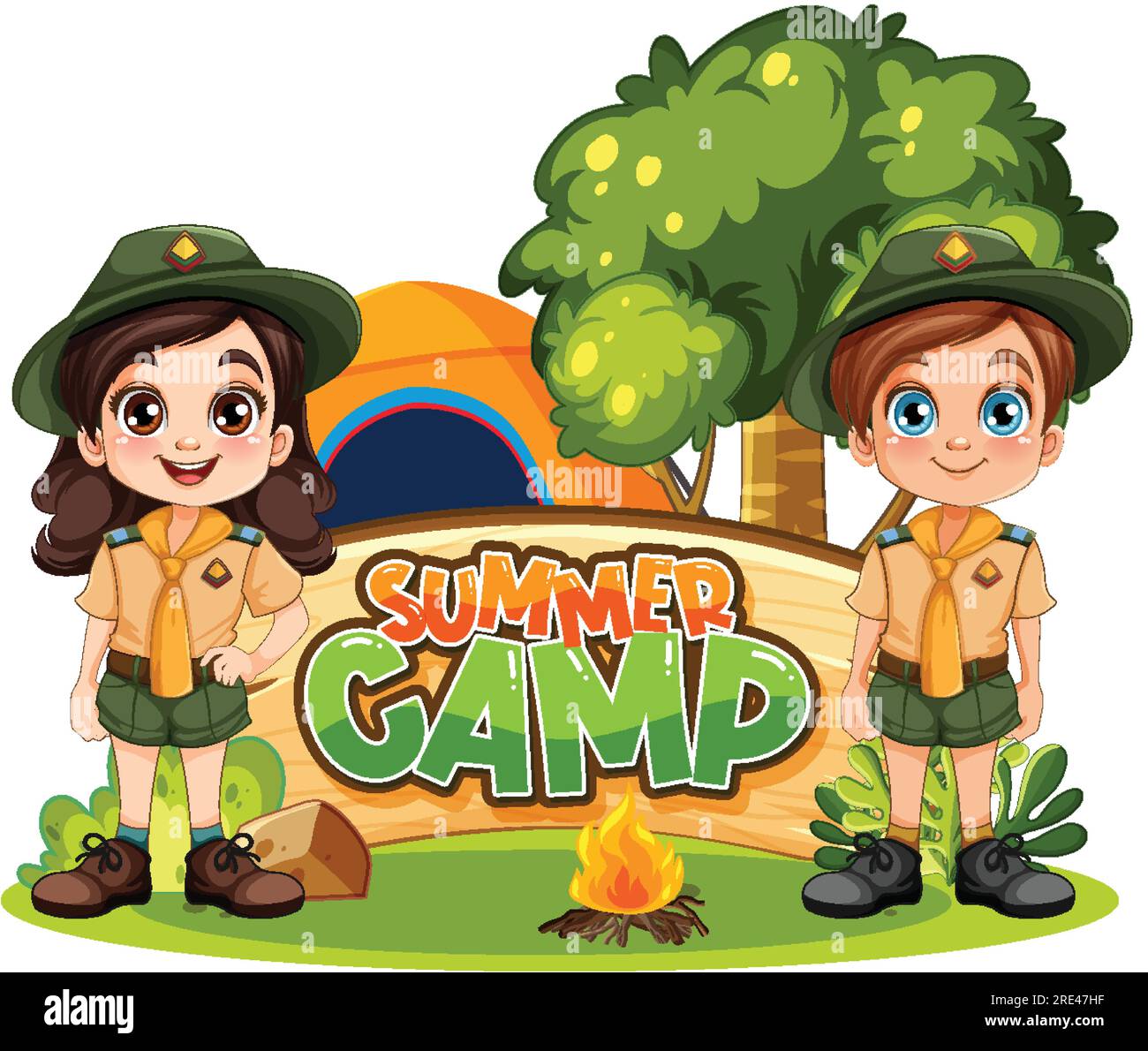 Camping Kid Cartoon Character with Tent illustration Stock Vector Image ...