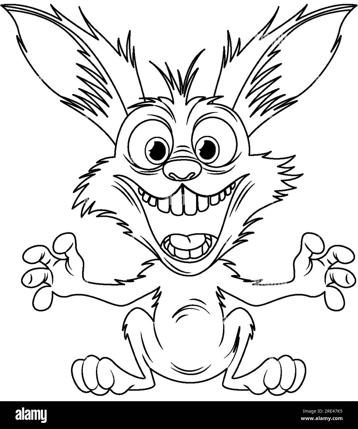 A cartoon rabbit with a scary smile jumping out, isolated on a white ...